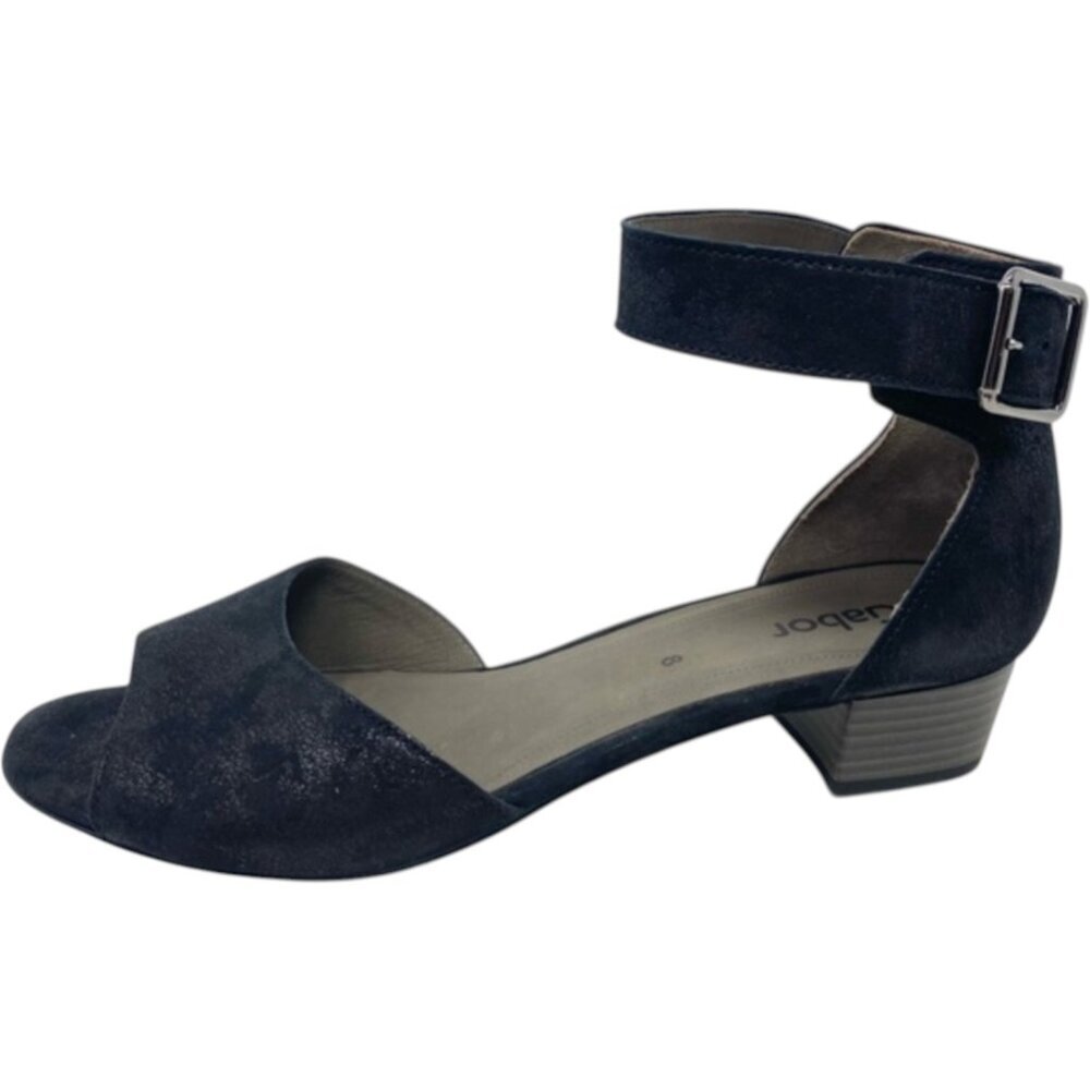 Gabor Elvira Black Suede Peeptoe Block Low Heel Sandal - Gem